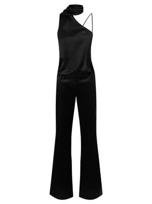 Pinko Long Satin Jumpsuit With Sash - Black