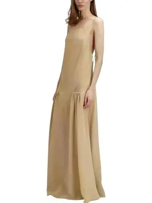 THE ARKOW Vera Pleated Silk Maxi Dress - Neutrals