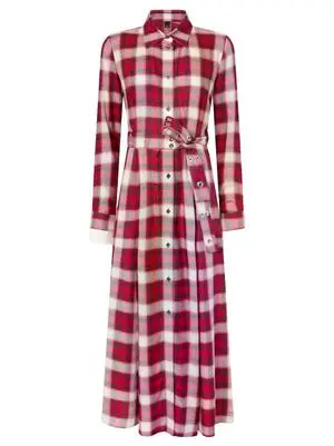 Pinko Long Shirt Dress With Check Pattern And Belt - Red