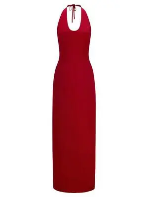 THE ARKOW Cara Halterneck Maxi Dress - Red