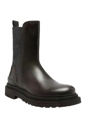 Brunello Cucinelli Monili Embellished Leather Ankle Boots - Brown