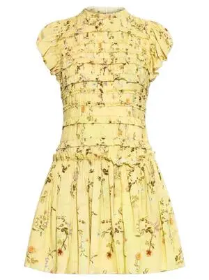 ALLSAINTS Floral Print Ruffled High Neck Dress - Yellow