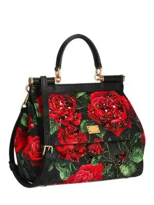 Dolce & Gabbana Medium Sicily Rose-print Crystal-embellished Tote Bag - Black