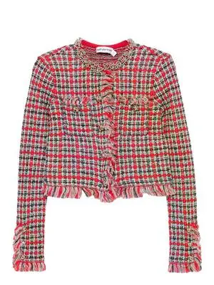 SELF-PORTRAIT Fringe-trim Jacket - Red