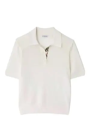 Burberry Knitted Polo Shirt With Iconic Check Detail - Neutrals