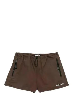 Miu Miu Logo Print Drawstring Shorts - Brown