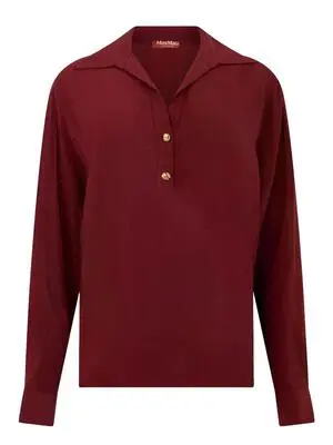 Max Mara Silk Long-sleeve Polo Shirt Red