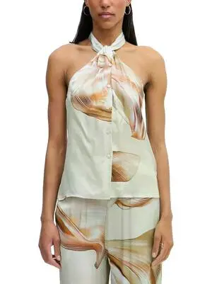 ISABELLE BLANCHE Abstract Print Halterneck Top - Neutrals