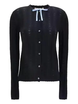 Marni Bow-detail Textured-knit Cardigan - Black