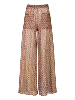 PALMACEA Yera Zigzag-knit Wide-leg Trousers Orange