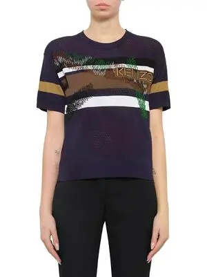 Kenzo Logo-embroidered Striped Sweater - Blue