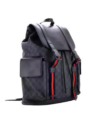 Gucci Double Pocket Buckle Gg Coated Canvas Large Backpack - Black