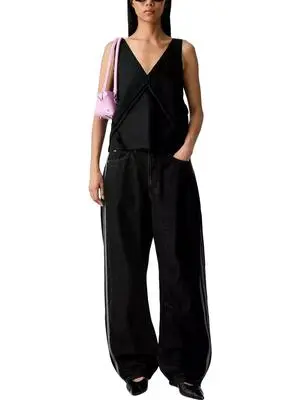 Adidas High-rise Barrel-leg Denim Pants - Black