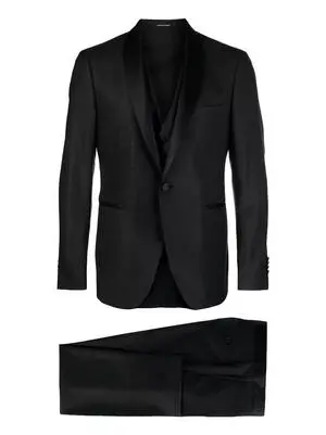 Tagliatore Satin-lapel Three-piece Suit - Black