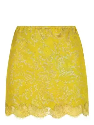 Saint Laurent Baroque Mini Skirt In Jacquard And Lace - Yellow