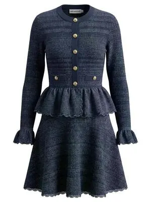 SELF-PORTRAIT Navy Textured Knit Mini Dress - Blue