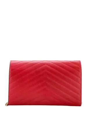 Saint Laurent Classic Monogram Wallet On Chain Matelasse Chevron Leather Medium Crossbody Bag - Red