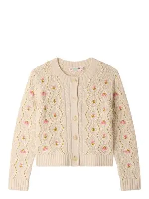 Bonpoint Wool-cashmere Embroidered Cardigan - Beige