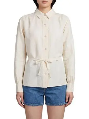 MAISON MARGIELA Slim Fit Silk Shirt With Adjustable Belt - Ivory