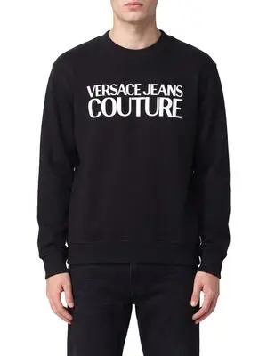 Versace Bi Cotton Crewneck Sweatshirt With Contrast Logo - Black
