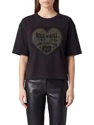 Zadig&Voltaire Cotton T-shirt With Print And Rhinestone Logo - Black