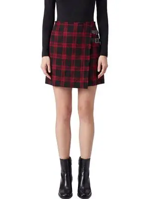Pinko Check Pattern Wool Blend Wrap Mini Skirt - Red