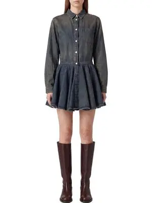 HAIKURE Cotton Denim Mini Shirtdress With Flared Skirt - Blue