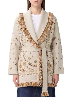 Alanui Cashmere Robe Cardigan With Bandana Motif And Fringes - Beige