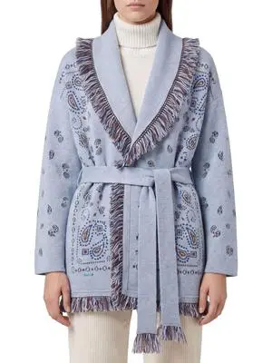 Alanui Bandana Motif Robe Cardigan In Cashmere With Fringes - Blue