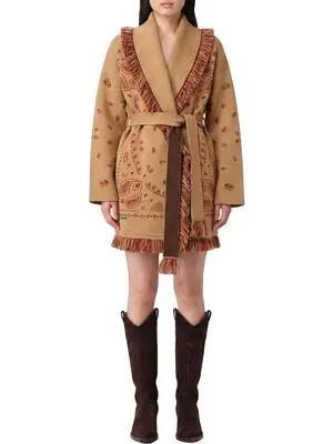 Alanui Cashmere Robe Cardigan With Bandana Motif And Fringes - Camel