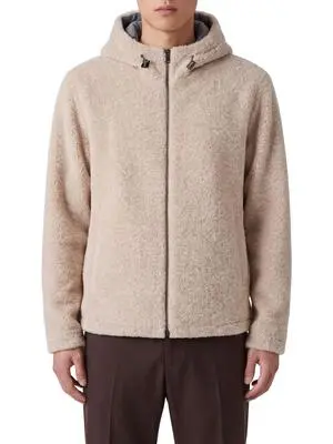 Herno Bouclé Fabric Hooded Sports Jacket With Zip Closure Beige