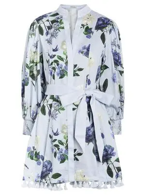 Alice + Olivia Lucy Floral-print Stretch-cotton Mini Shirt Dress - Blue