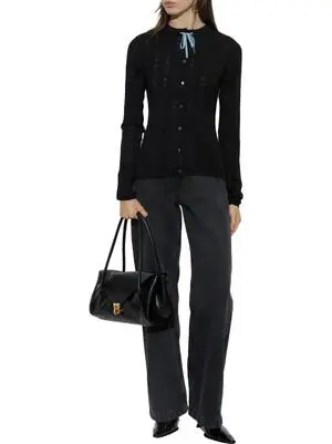 Marni Bow-detail Pointelle-knit Cardigan - Black