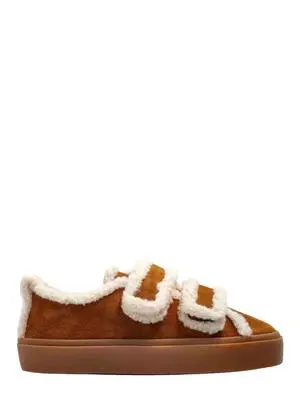 Inuikii Shearling Trim Touch-strap Low Top Sneakers - Brown