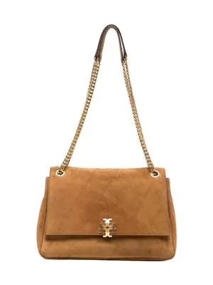 Tory Burch Charlie Quilted Suede Shoulder Bag - Neutrals
