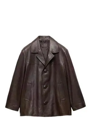 Prada Nappa Leather Caban Jacket - Brown