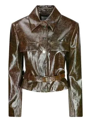 Sportmax Belted Cracked-effect Jacket - Brown