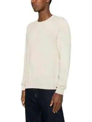Fedeli Fine Knit Crew Neck Long Sleeve Sweater - Neutrals