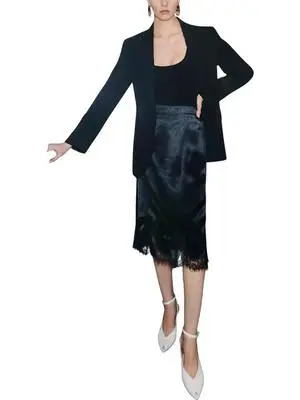 Marella Lace-trim Satin Midi Skirt - Black