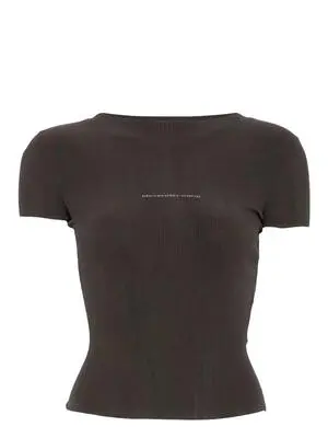 Alexander Wang Ribbed-knit Logo-print T-shirt - Brown