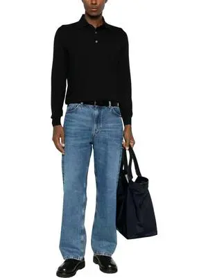 Fedeli Long-sleeve Polo Sweater - Black