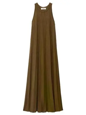 Ba&sh Sinte Ribbed-knit Pointelle-trim Flared Maxi Dress - Brown