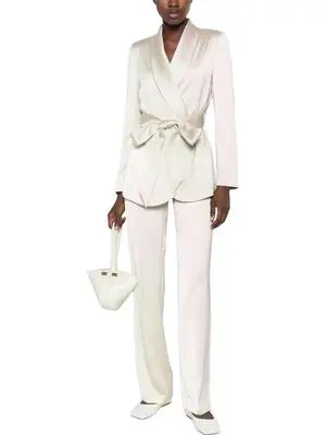 THE ARCHIVIA Satin-finish Belted Dress - Neutrals