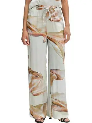 ISABELLE BLANCHE Abstract-print Drawstring-waist Trousers - Neutrals