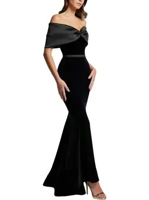 CRISTALLINI Off-the-shoulder Bow-detail Maxi Dress - Black