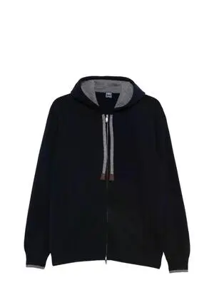 Fedeli Davis Zip-up Drawstring Knitted Hoodie - Blue