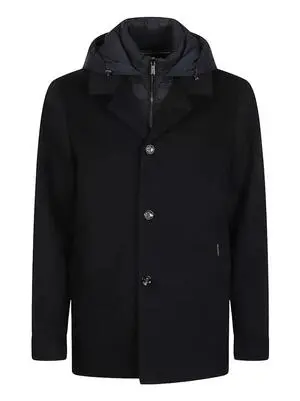 MOORER Hooded Wool Single-breasted Coat - Blue