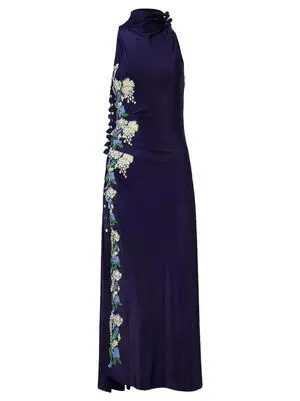 Rabanne Sleeveless Maxi Dress With Floral Embroidery And Sequins - Purple