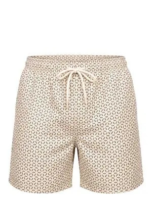 SAVED LAB Neutrals Monogram Swimshort In Ecru - Beige