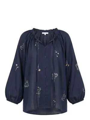 Adrift Clothing Nova Neck Tie Blouse In Seraphine - Blue